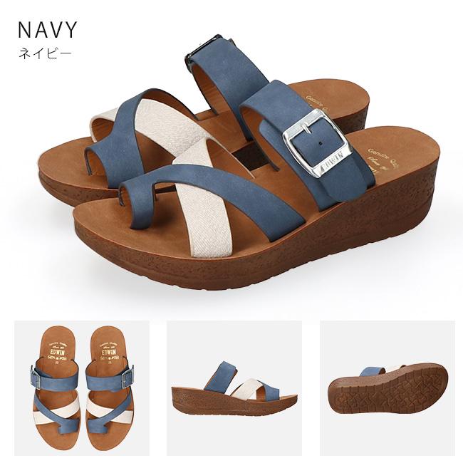 EDWIN エドウィン サンダル レディース 厚底 疲れない 痛くない やわらかい 5センチヒール ウェッジソール 軽量 かかとなしEW9502 トングサンダル シューズ 夏 靴 : はきもの ...