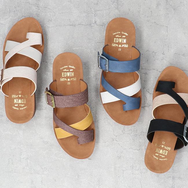 EDWIN エドウィン サンダル レディース 厚底 疲れない 痛くない やわらかい 5センチヒール ウェッジソール 軽量 かかとなしEW9502 トングサンダル シューズ 夏 靴 : はきもの ...