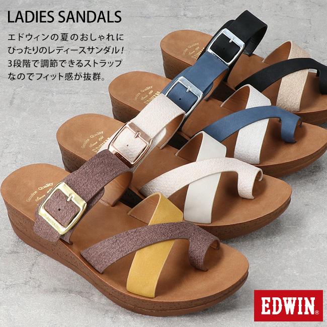 EDWIN エドウィン サンダル レディース 厚底 疲れない 痛くない やわらかい 5センチヒール ウェッジソール 軽量 かかとなしEW9502 トングサンダル シューズ 夏 靴 : はきもの ...