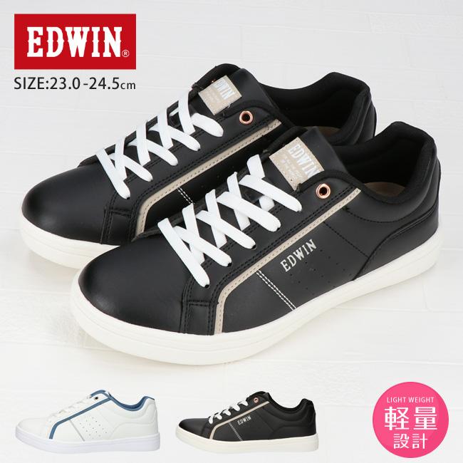EDWIN エドウィン スニーカー レディース ローカット 黒 白 2E 軽量 おしゃれ 歩きやすい EDW-4195 白スニーカー コートスニーカー シンプル 通勤 通学 靴 : はきもの ...