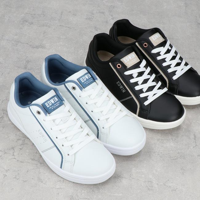 EDWIN エドウィン スニーカー レディース ローカット 黒 白 2E 軽量 おしゃれ 歩きやすい EDW-4195 白スニーカー コートスニーカー シンプル 通勤 通学 靴 : はきもの ...