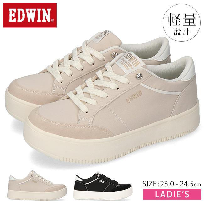 EDWIN エドウィン スニーカー レディース 厚底 軽量 歩きやすい 疲れない 履きやすい ローカット おしゃれ かわいい EDW-4325 黒 通勤 通学 シューズ 靴 : はきもの広場 ...