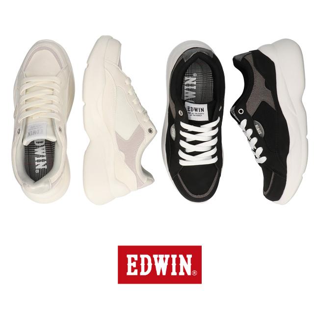EDWIN エドウィン スニーカー レディース 厚底 ローカット 黒 白 ダッドスニーカー EDW-4720 2E 軽量 おしゃれ 歩きやすい 通勤 通学 ダッドシューズ 靴 : はきもの広場 ...