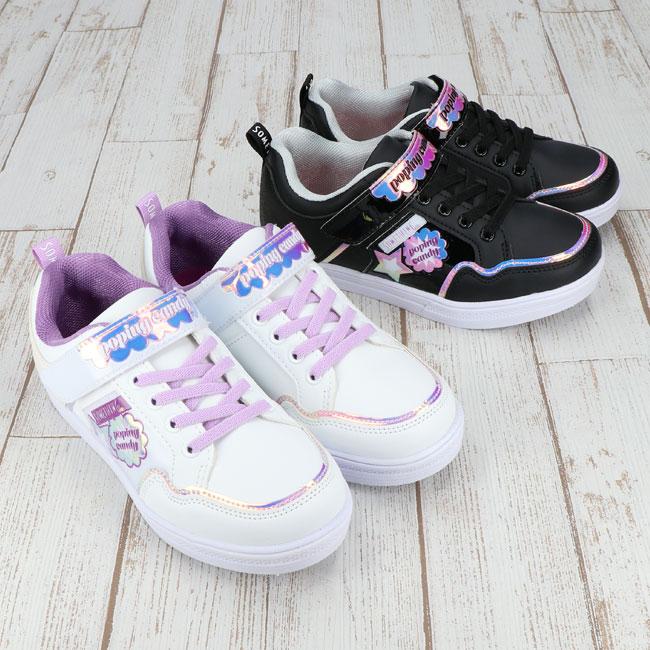 SOMETHING サムシング スニーカー キッズ 女の子 ローカット 白 黒 軽量 マジックテープ 履きやすい 歩きやすい デコレーション シール付き SOM-3192 シューズ 靴 ...