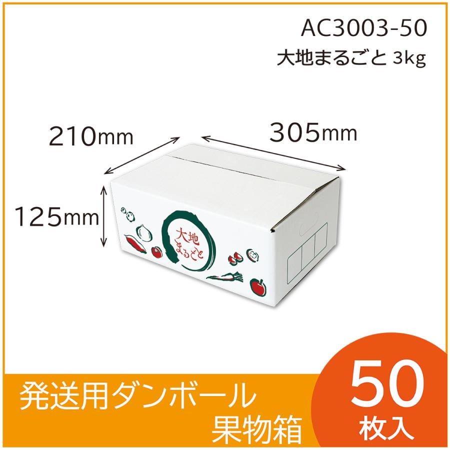 発送用段ボール 大地まるごと 3kg 果物箱 プレゼントボックス 贈答ケース 野菜 詰め合わせ用 包装資材 発送箱 50枚入 （AC3003 ...