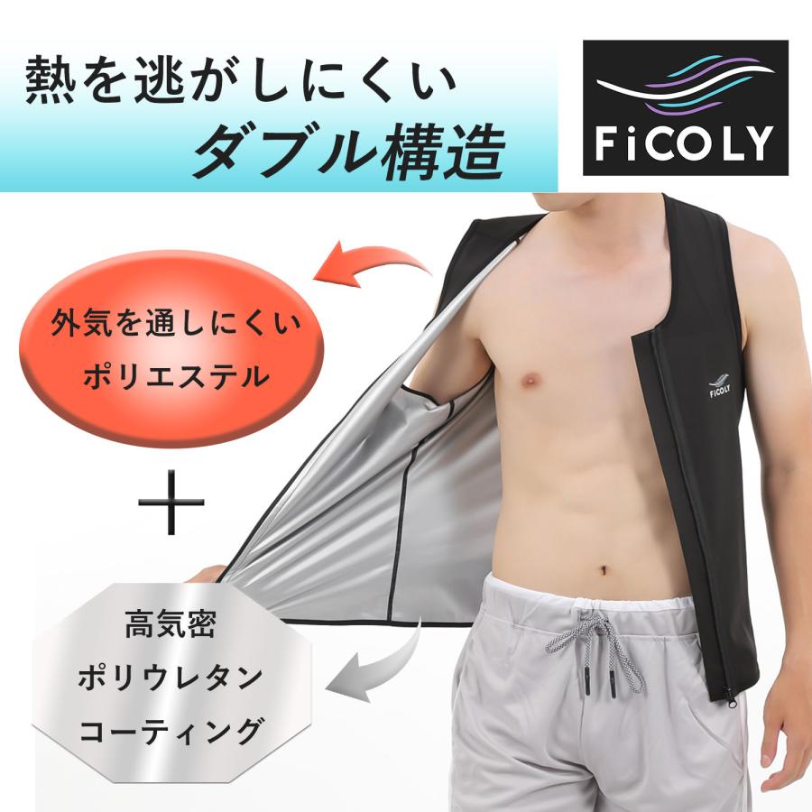 サウナスーツ ベスト メンズ サウナ エクササイズ 洗濯可能 ウォーキング 効果 汗 あせ 発汗 ジョギング スポーツ 運動 男性 FiCOLY FSTM-1 : FiCOLY(フィコリー ...