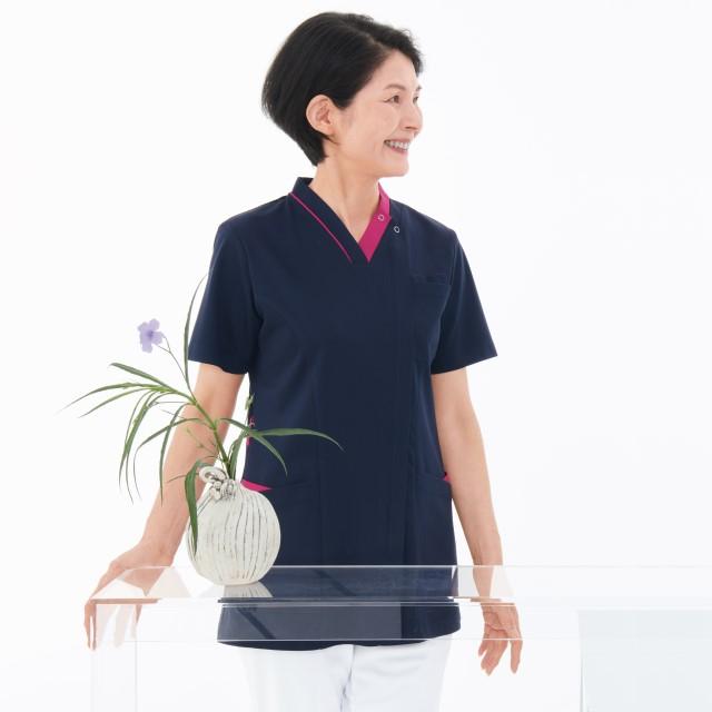 ナガイレーベン スクラブ RF5122 白衣 女性用 ファスナータイプ 医療 ナースウェア 半袖 PHSポケット 接触冷感素材 ストレッチ ...