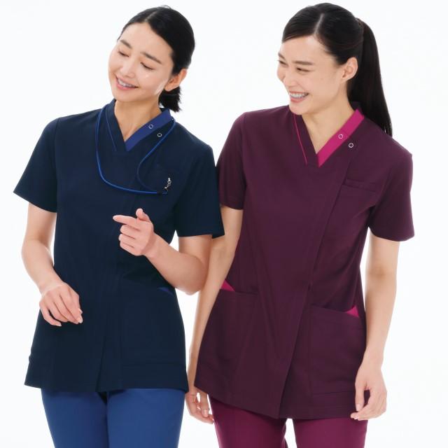 ナガイレーベン スクラブ RF5122 白衣 女性用 ファスナータイプ 医療 ナースウェア 半袖 PHSポケット 接触冷感素材 ストレッチ ...