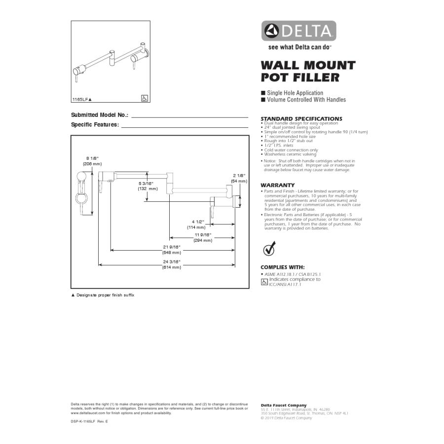 デルタ キッチン 壁出し ポットフィラー 水栓 蛇口 交換 リフォーム 輸入水栓 混合水栓 節水 おしゃれ マットブラック コンテンポラリー ...