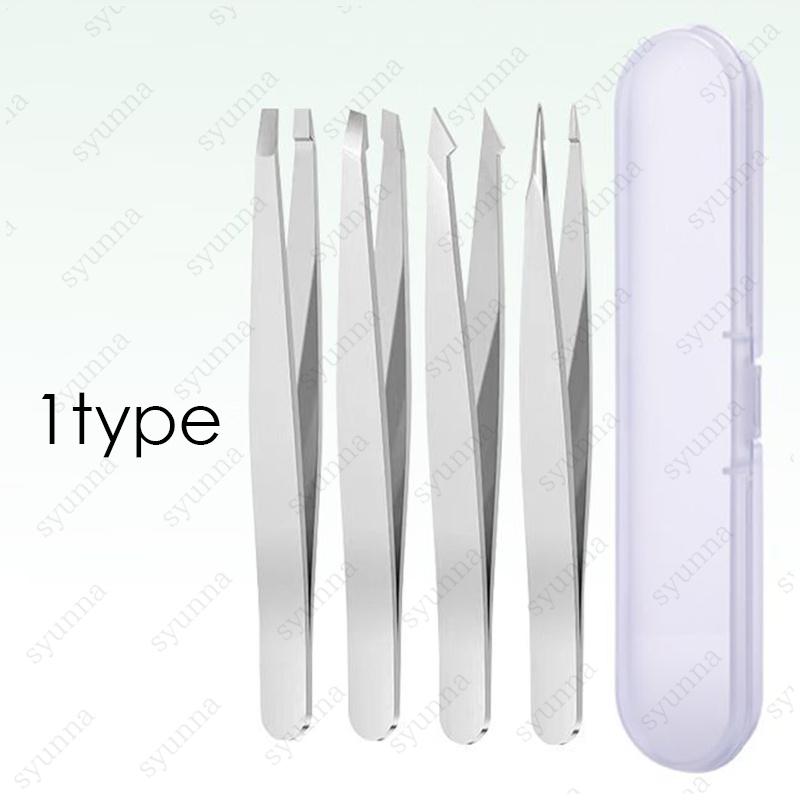 br242# 毛抜き 4本セット 当日発送 2type ピンセット ムダ毛 眉毛 収納ケース付き メイク道具 身だしなみ フェイスケア 先平 ステンレス製 先細 ツィザー : hanae19 ...