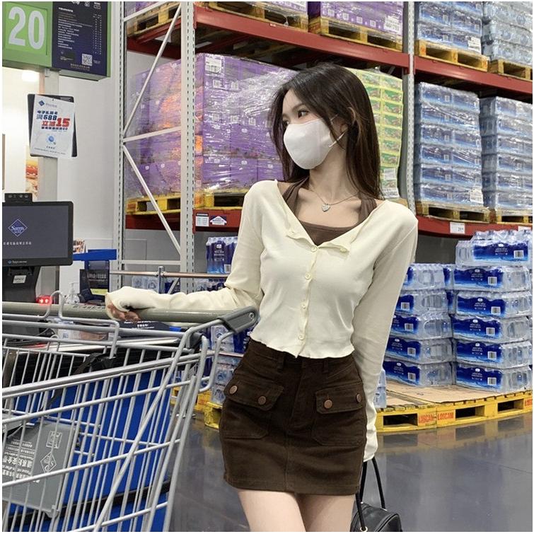 シャツ レディース 長袖 ショート丈 薄手 ホルターネック ボタン 無地 :hl268:はなぎん商店 - 通販 - Yahoo!ショッピング