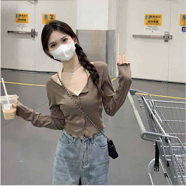 シャツ レディース 長袖 ショート丈 薄手 ホルターネック ボタン 無地 : はなぎん商店 - 通販 - Yahoo!ショッピング