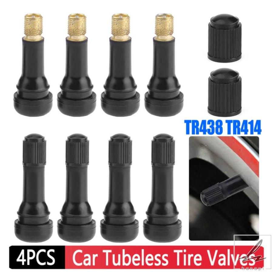 TR438 TR414 ゴム製タイヤバルブ ダストキャップ付き スナップイン式 チューブレスタイヤ タイヤバルブステム ホイールタイヤバルブ交換用 4個 部品 カスタ : カー用品・車パーツ ...