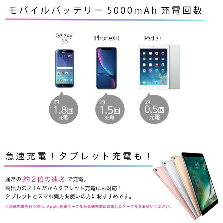 モバイルバッテリー iPhone 5000mAh 大容量 小型 軽量 コンパクト iPhone 薄型 急速充電 高品質 2A PSE認証済 2 ...
