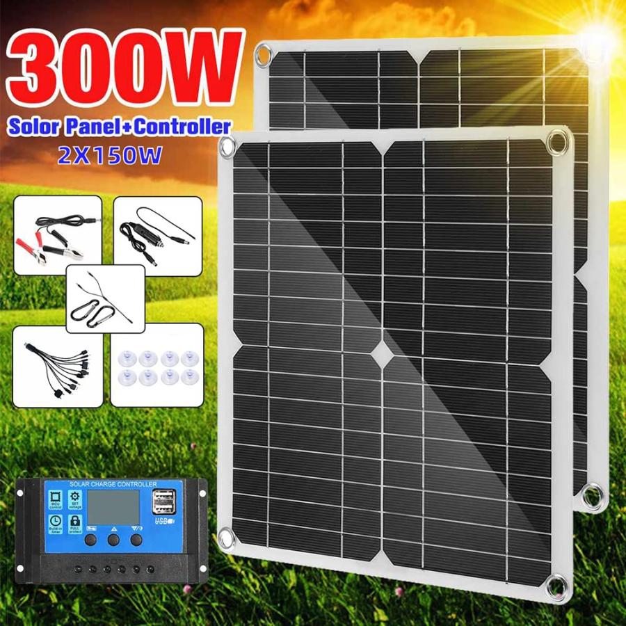 300Wソーラーパネル2個150W 18Vフレキシブル単結晶高効率太陽光発電モジュール10A-60Aバン、キャラバン、ルーフ用充電コントローラー :s-B0BC2QQ15J-20240424 ...