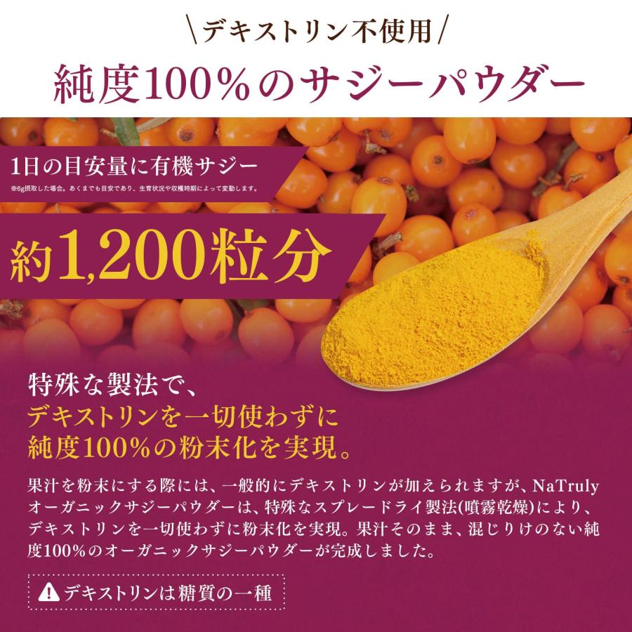 NaTruly（ナトゥリー） サジージュース オーガニック サジーパウダー100g 有機JAS認証 栄養機能食品(ビタミンC) サジー 沙棘 シーバックソーン 鉄分 : マヌカハニーと健康食品 ...