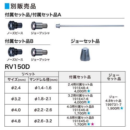 マキタ makita 純正 RV150D用 4.0用付属セット品B φ4.0 191E46-8 (ノーズピース+ジョープッシャー） : ハンズ ...