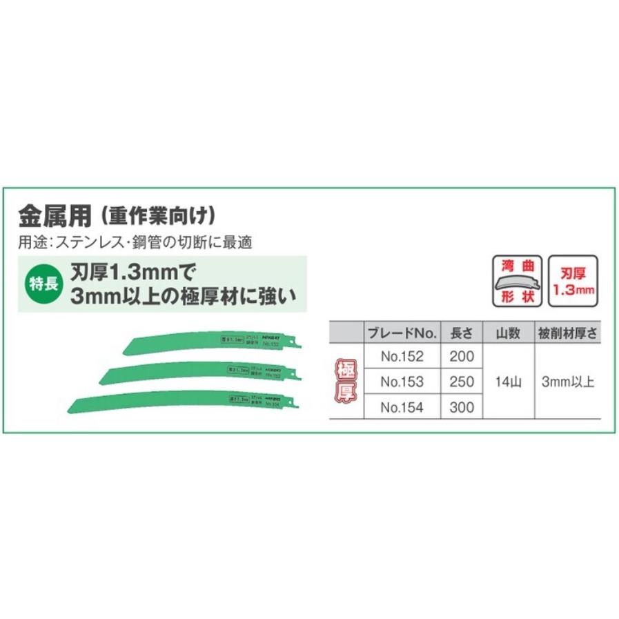 僅少品 HiKOKI 工機 セーバソーブレード（金属用）刃厚1.3mm No.152 金属用 マトリックスII（SKH56) 5枚入り 0032-3579 00323579 :H0032 ...