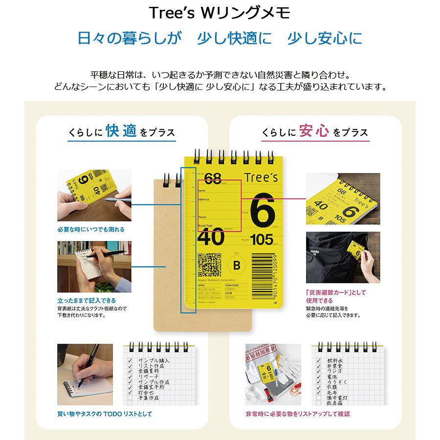 1セットのみメール便可日本ノート Tree's Wリングメモ B7 横開き 5冊セット メモ帳 ETRBYB7/ETRGYB7 :trees ...