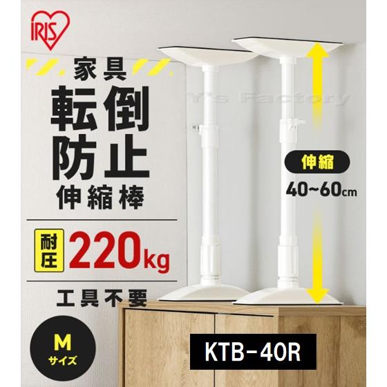IRIS OHYAMA 家具転倒防止伸縮棒 M（高さ40〜60cm）2本セット【KTB-40R】ホワイト 突っ張り棒 家具固定 地震対策 つっぱり棒 工具不要 簡単取付 アイリス ...