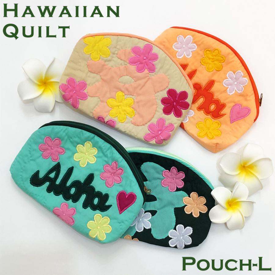 ハワイアンキルト Hawaiian Quilt ハワイアン雑貨 ポーチL コスメポーチ マルチケース 小物入れ【ホヌ ウミガメ Honu ...