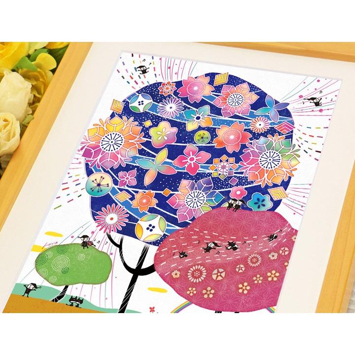 プレゼント 絵 幸せアート(しあわせ花音 藍色/Lサイズ) 名前入れ プレゼント 絵 幸せアート(しあわせ花音 藍色/Lサイズ) 名前入れ