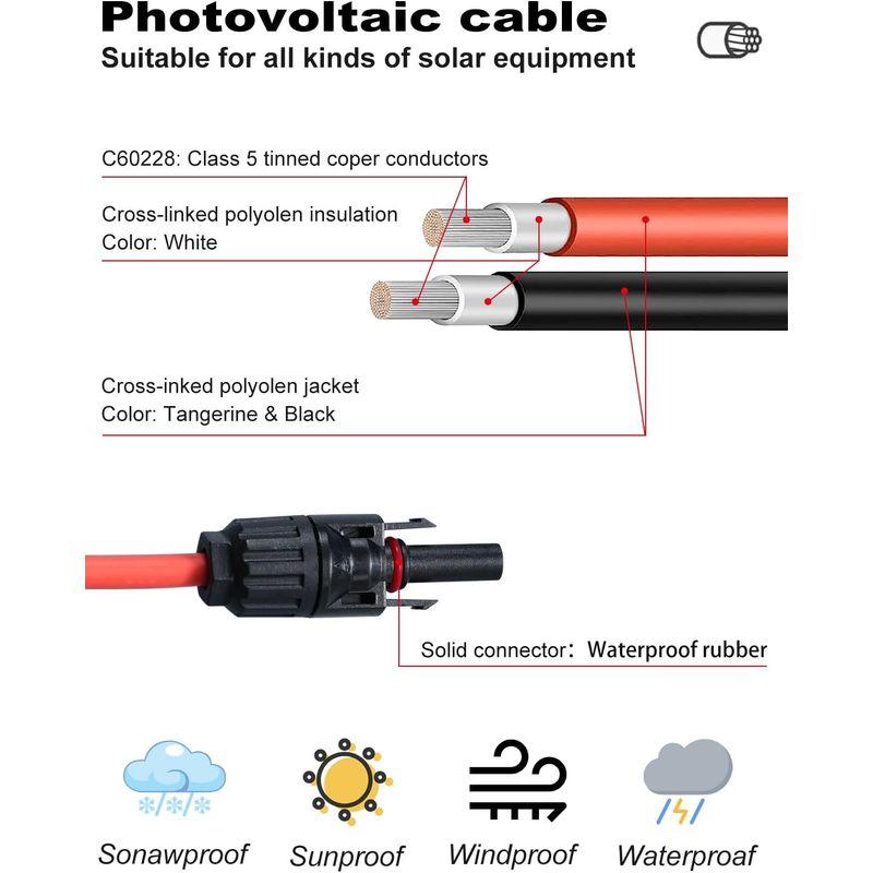WBGADAM 8 M 6sq ソーラーケーブル MC4 ケーブル 10AWG 太陽光パネル用ケーブル 片端加工 2本/組 : はれのひ屋 - 通販 - Yahoo!ショッピング