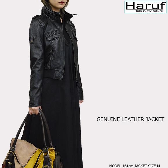 レザージャケット レディース 本革 シングルライダースジャケット 革ジャン スタンドカラー ショート かわいい ブルゾン シンプル ブランド 秋冬 :pd069bk:Haruf Leather ...