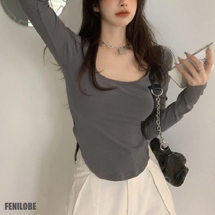 ロングTシャツ ロンT 長スリーブ ボトリングシャツ レディース 秋冬カジュアル ビッグUネック トップス スリムフィット Tシャツ : HASHAヤフー店 - 通販 - Yahoo!ショッピング