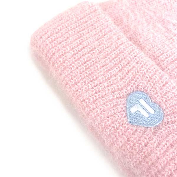 FILA フェザーヤーン ニット帽 53〜55cm 手洗いOK ニットワッチ ビーニー ハート ロゴ パステルカラー かわいい 帽子 キッズ ...