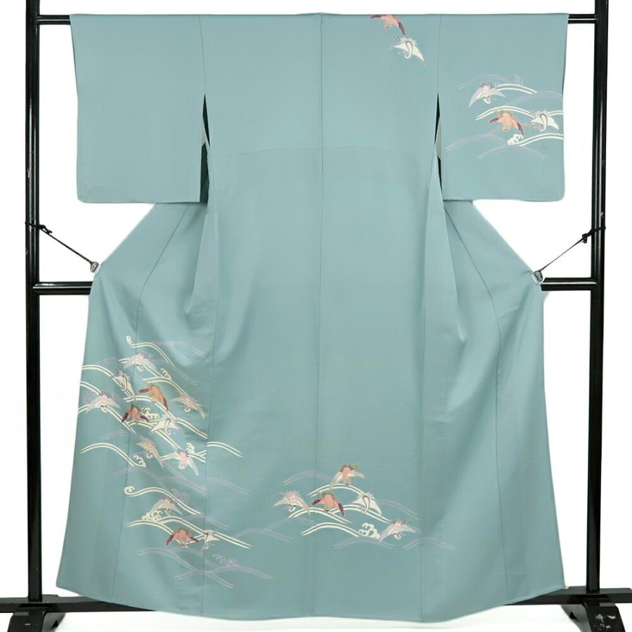 中古 単衣 訪問着 正絹 金彩加工 最高級ちりめん 水色 友禅染 綸子 着物 リサイクル 中古 和装 夏着物 お仕立て上がり 手縫い 単衣 結婚式 フォー No.3-0489 : 3-0489 ...