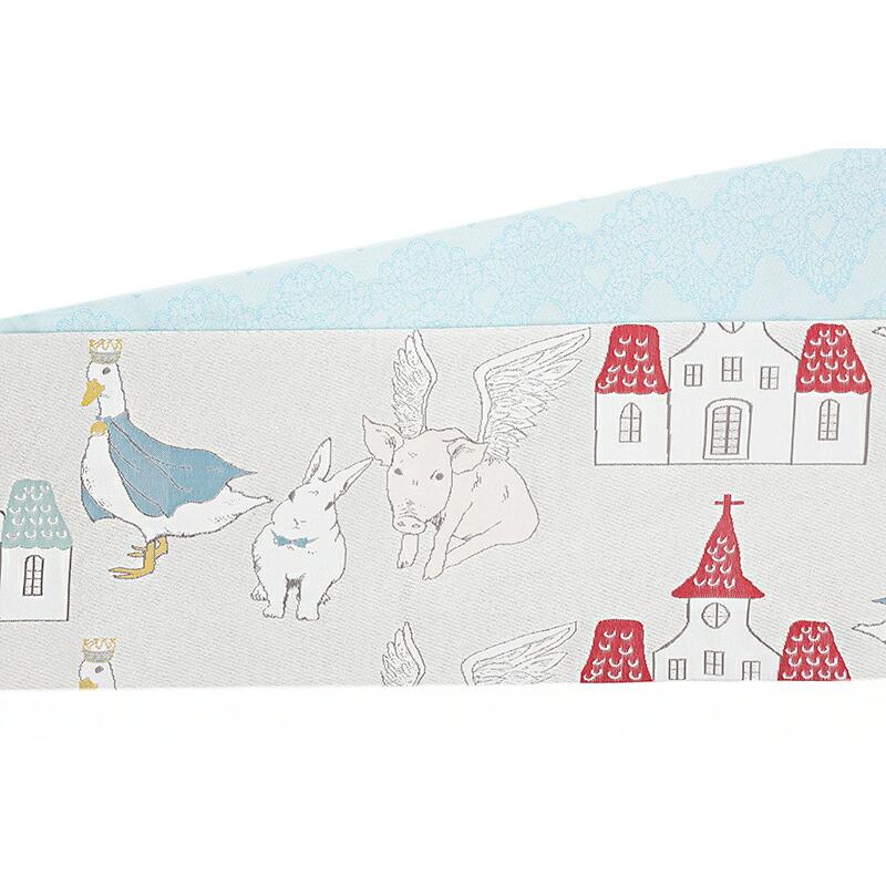 半幅帯 アリス リバーシブル カジュアル 浴衣にも アリス柄 レース 白茶 水色 着物 No.6-0798 : はつはなづき - 通販 - Yahoo!ショッピング