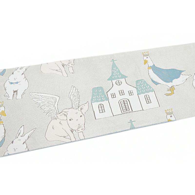 半幅帯 アリス リバーシブル カジュアル 浴衣にも アリス柄 レース 白茶 水色 着物 No.6-0798 : はつはなづき - 通販 - Yahoo!ショッピング