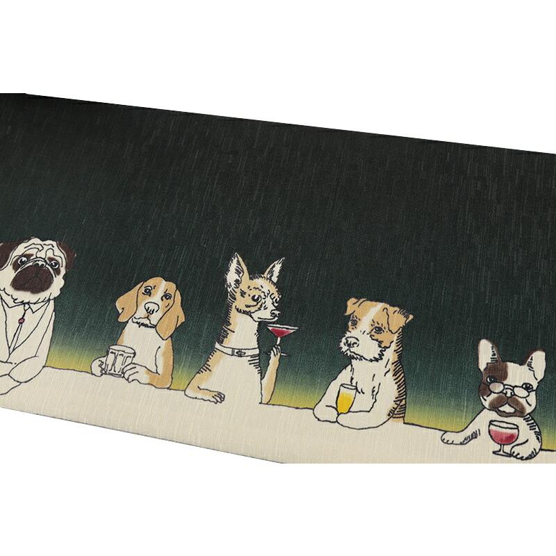 半幅帯 WA・KKA WAKKA ワッカ 「メモリーグラス」 リバーシブル 正絹 モスグリーン 黒 緑 犬 ネコ 猫 バー 酒場 動物 アニマル No.88-2544 : はつはなづき ...