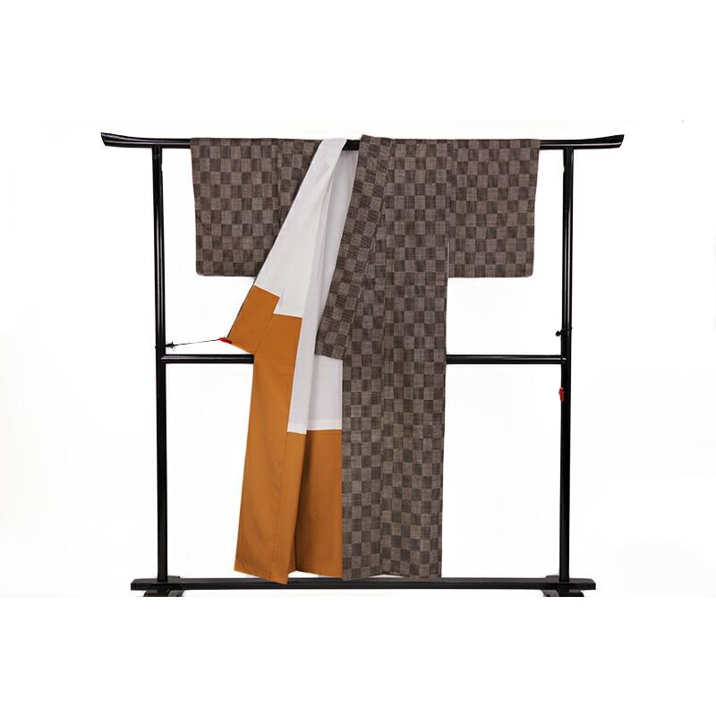 中古 大島紬 リサイクル 着物 正絹 一元絣 7マルキ 焦げ茶 泥染め 市松 チェック 縞 格子 身丈157cm 裄61cm Sサイズ 袷 お洒落 カジュアル No.i3-0643 ...