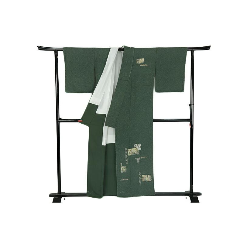 訪問着 七五三 たたき染 緑 刺繍 正絹 エジプト 壁画 壺 金彩友禅 着物 仕立て上がり 身丈160cm 裄66cm Lサイズ お洒落 フォーマル 礼装用 結婚式 No.i3-0684 ...