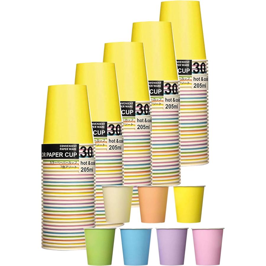 日本デキシー 紙コップ 205ml 7色アソート 30個入×5 ホットコールド両用 使い捨て 日本製 KHN307AC : 葉月Yahoo!店 - 通販 - Yahoo!ショッピング