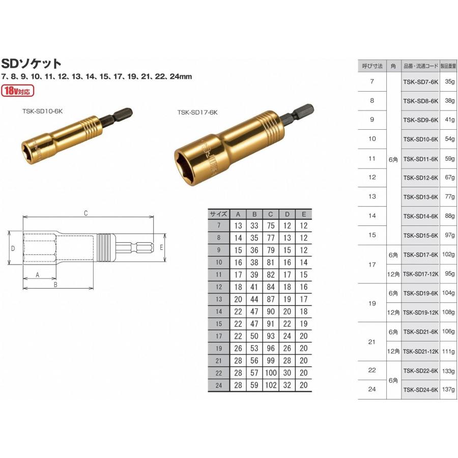 Tajima タジマ(Tajima) インパクトドライバー用SDソケット 6角 TSK-SD10-6K 10mm 1個 : 葉月Yahoo!店 - 通販 - Yahoo!ショッピング