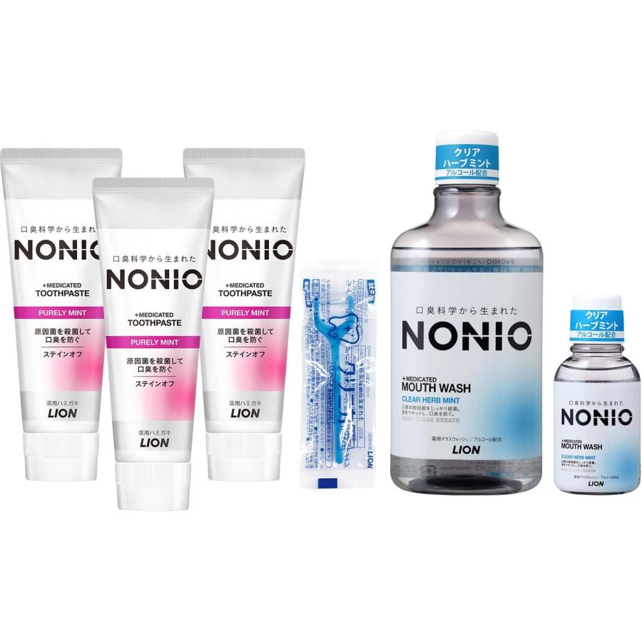 NONIO 【セット品】[医薬部外品]NONIO ハミガキ ピュアリーミント 130g×3 +フロス付き + マウスウォッシュ クリアハーブミント 600ml +ミニリンス80ml付き ...