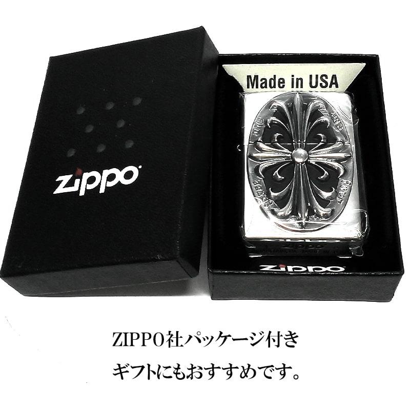 ZIPPO クロスメタル エンブレム ジッポ ライター かっこいい 重厚 シルバー 銀燻し 十字架 おしゃれ アクセサリー : Zippo ...