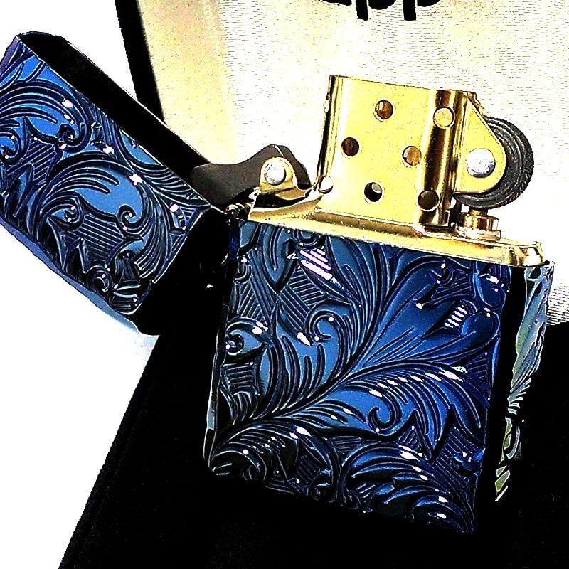 ZIPPO アーマー ダークレインボー チタン 5面立体彫刻 リーフ ジッポ ライター 唐草 深彫り 金タンク 虹色 重厚 かっこいい ...