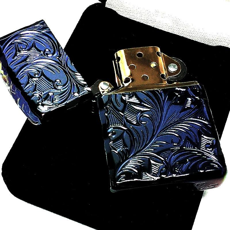 ZIPPO アーマー ダークレインボー チタン 5面立体彫刻 リーフ ジッポ ライター 唐草 深彫り 金タンク 虹色 重厚 かっこいい ...