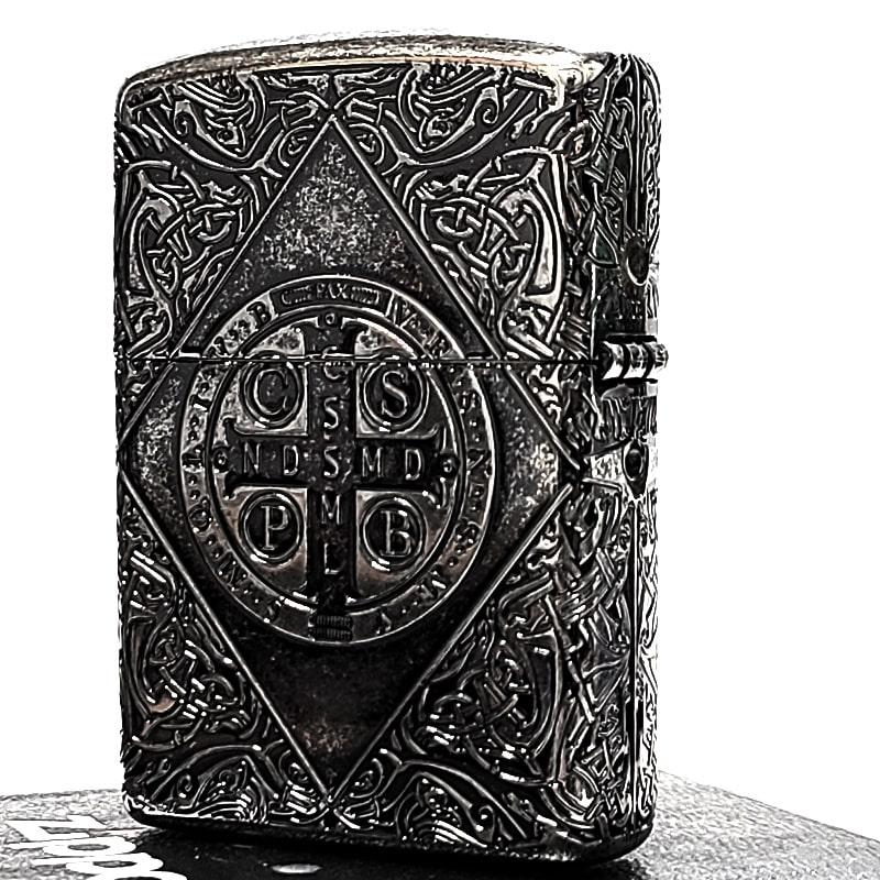 ZIPPO ライター 十字架 アーマー ベネディクトクロス 4面加工 ジッポ かっこいい アンティーク 重厚 シルバー燻し おしゃれ メンズ : Zippoタバコケース喫煙具のハヤミ - 通販 ...