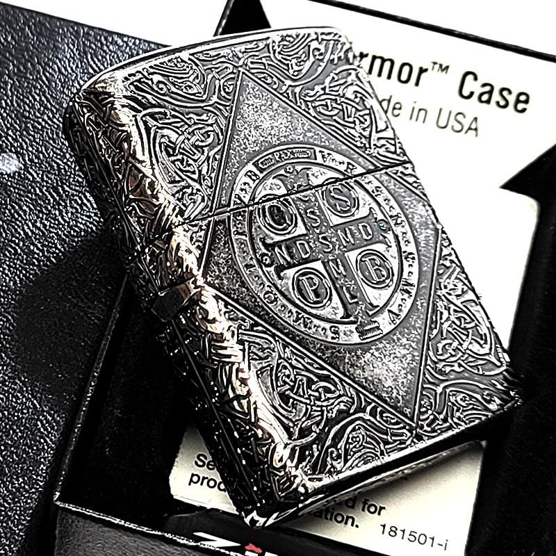 ZIPPO ライター 十字架 アーマー ベネディクトクロス 4面加工 ジッポ かっこいい アンティーク 重厚 シルバー燻し おしゃれ メンズ : Zippoタバコケース喫煙具のハヤミ - 通販 ...