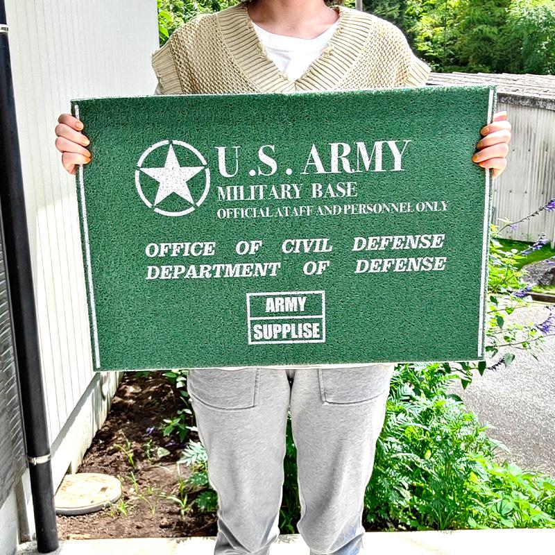 アメリカン レトロ ドアマット U.S.ARMY 玄関 屋内 屋外 兼用 インテリア グリーン かわいい 雑貨 リビング 可愛い アンティーク ...