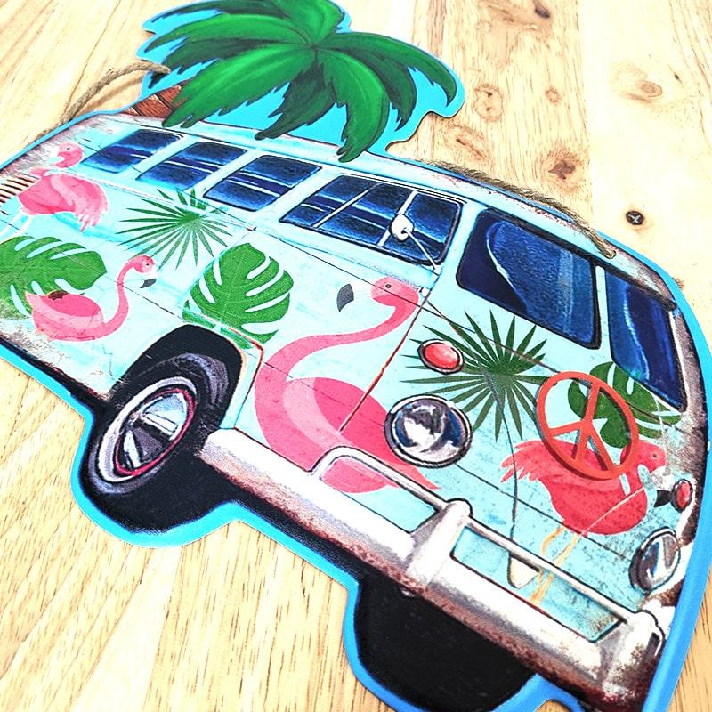 アメリカン レトロ ブリキ看板 フラミンゴワゴン 壁飾り アメリカン 吊り下げ カラフル 車 FLAMINGO Wagon かわいい ...