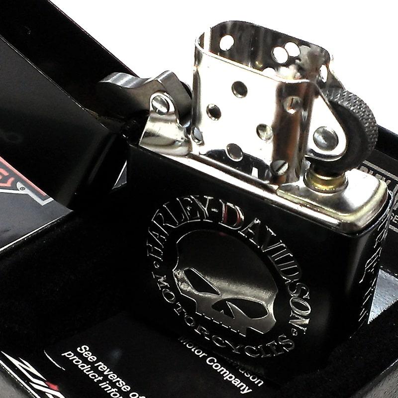 ZIPPO（ジッポー） ライター ハーレー ダビッドソン スカル HARLEY-DAVIDSON サイド彫刻 ロゴ かっこいい マットブラック ...