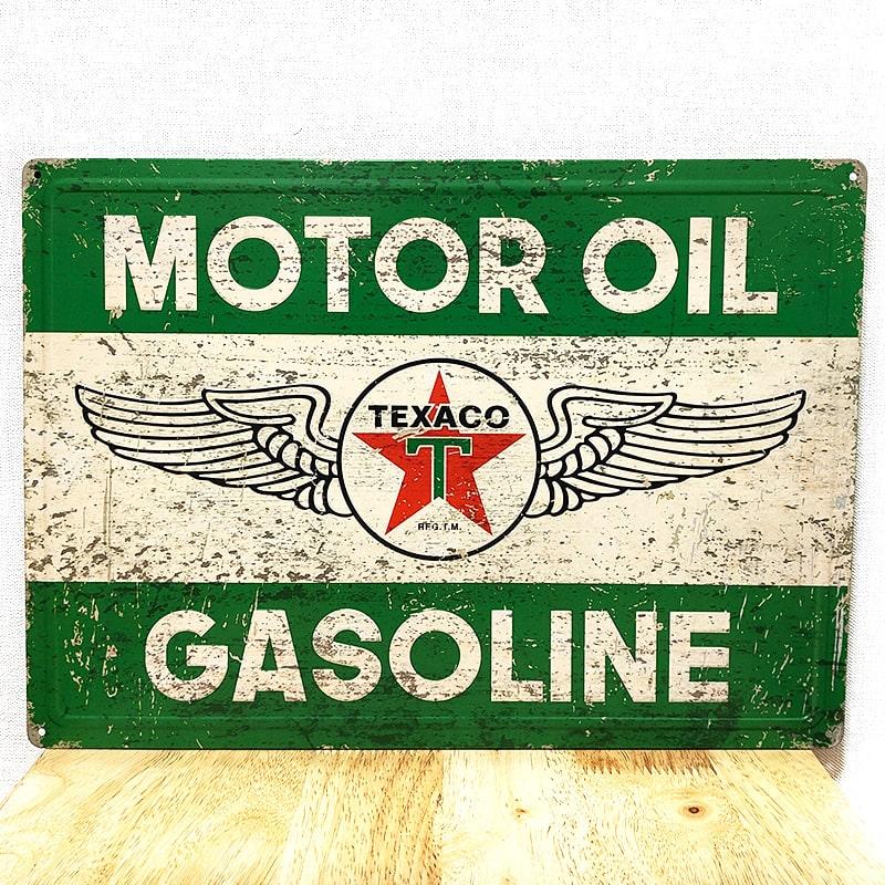 ブリキ看板 TEXACO ロゴ おしゃれ メタルサイン テキサコグリーン アメリカン アンティーク ガレージ 壁飾り 雑貨 プレート かっこ ...