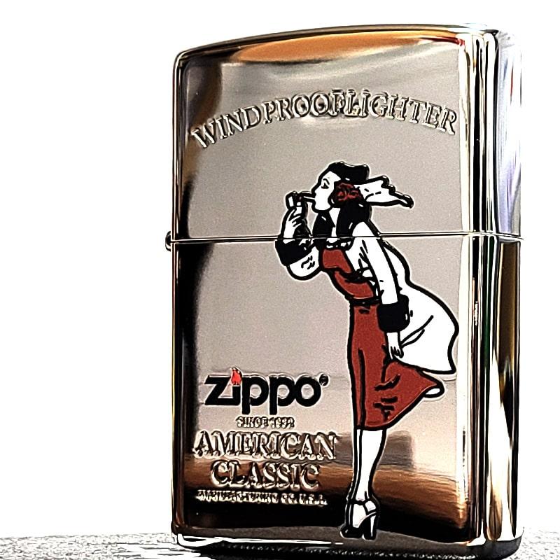 ZIPPO ライター ウィンディ ジッポ ロゴ アメリカン クラシック 鏡面仕上げ シルバー レッド Windy おしゃれ 彫刻 可愛い ...