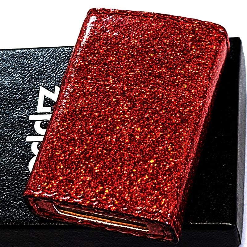 ZIPPO（ジッポー） グリッターレザー 全面ラメ加工 ジッポ ライター レディース 綺麗 レッド グリッターカラー かわいい 女性 ...